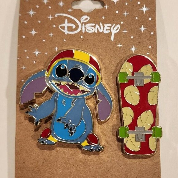 Disney | Accessories | Disney Lilo And Stitch Skateboard Enamel Pin Set ...